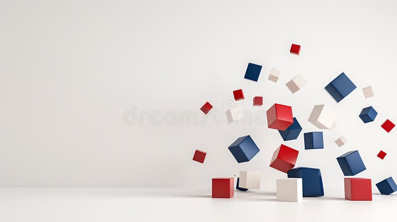 Dynamic Red Blue White Cubes Falling Minimalist 3d Render Clean Modern ...