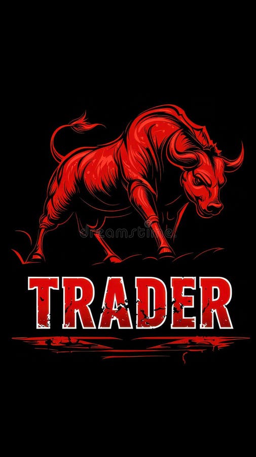 Dynamic Red Bull Logo Design Featuring Bold Text "TRADER" Symbolizing ...