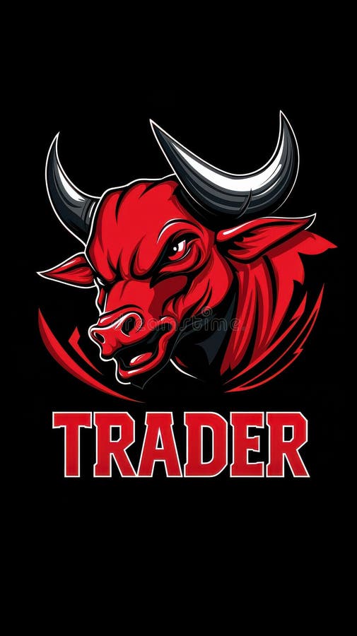 Dynamic Red Bull Logo Design Featuring Bold Text "TRADER" Symbolizing ...