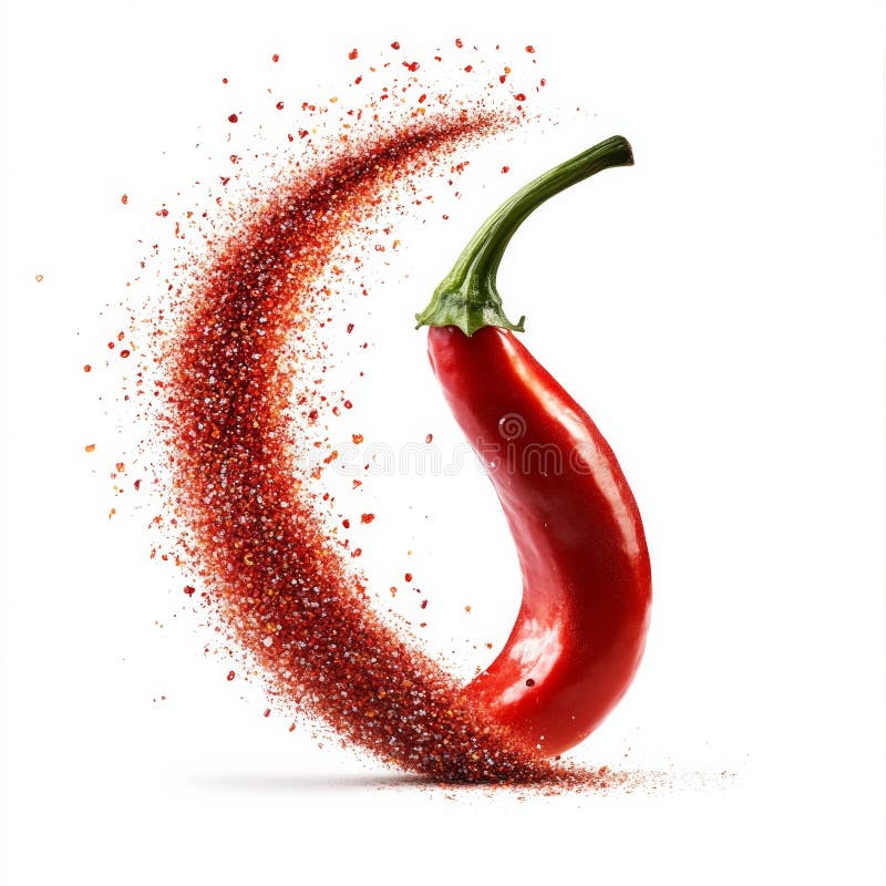 Dynamic Red Chili Pepper Explosion with Spices on White Background ...
