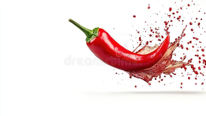 Dynamic Red Chili Pepper with Liquid Splash on White Background Stock ...