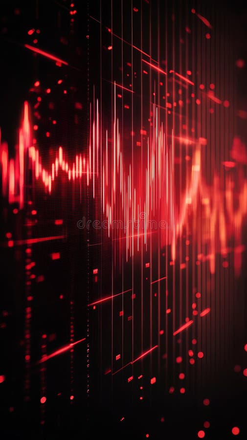 Dynamic Red Data Waveform In Motion Abstract Technology Visualization
