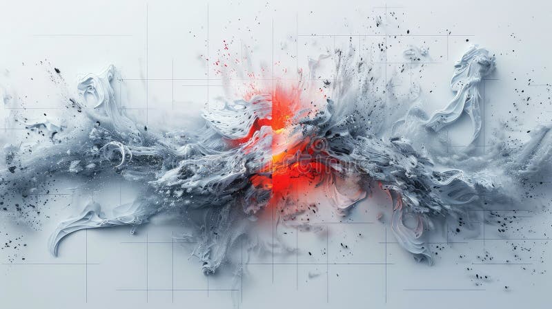 Dynamic Red Explosion Amidst Monochromatic Water Splashes Stock Image ...