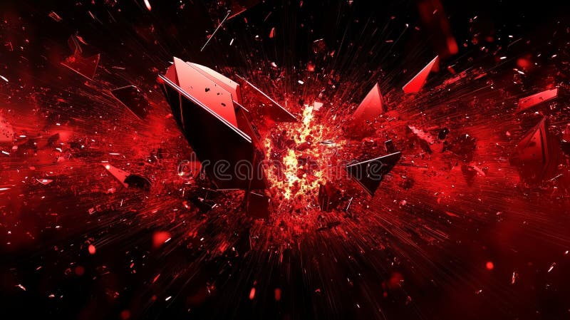Dynamic Red Explosion with Fragments and Shockwave Effect Stock Photo ...