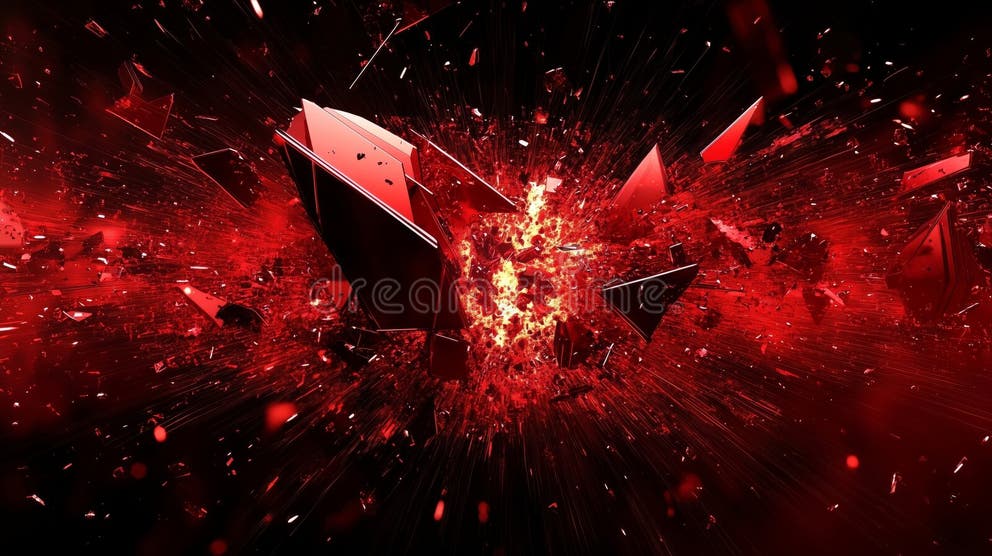 Dynamic Red Explosion with Fragments and Shockwave Effect Stock Photo ...