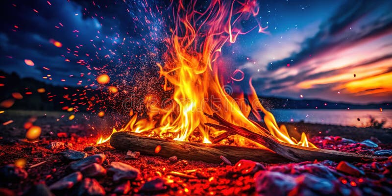 Dynamic Red Fire Splash Abstract Painting a Glowing Nighttime Canvas ...