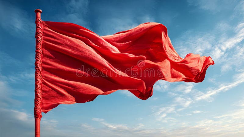 Dynamic Red Flag Fluttering in Wind Cut Out Image Stock Illustration ...