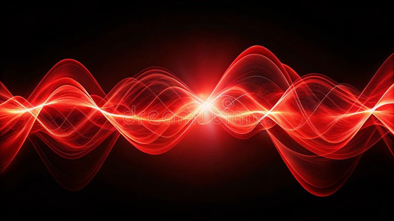 Dynamic Red Glowing Sound Waves Flowing through a Black Background an ...