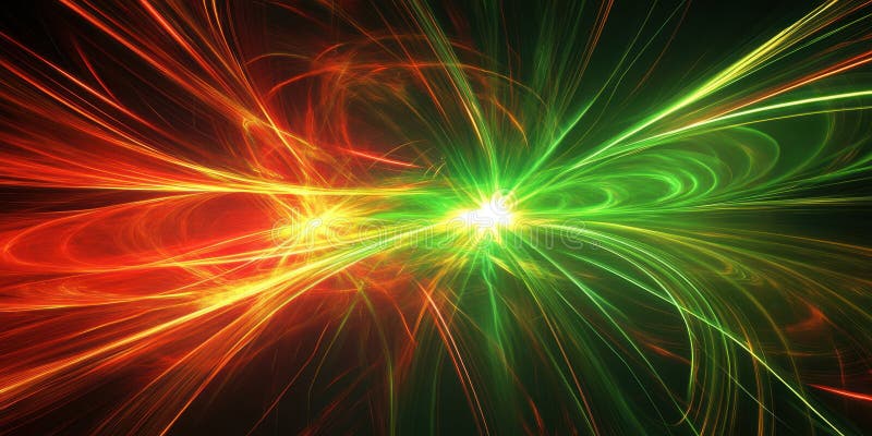 Dynamic Red and Green Energy Burst with Radiant Light Trails Stock ...