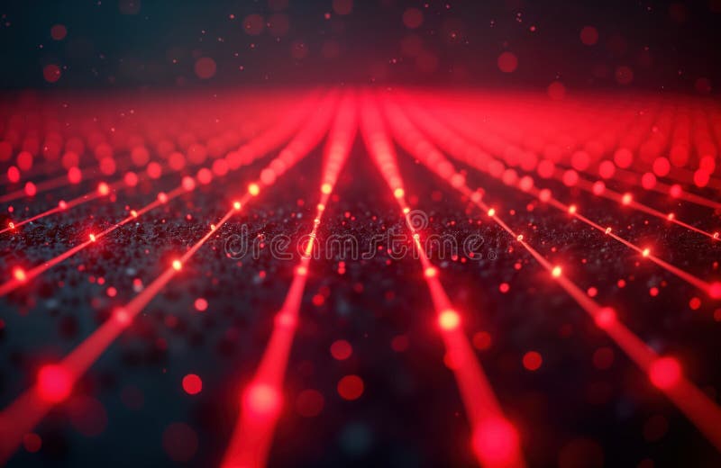 Dynamic Red Light Grid Shows Future Tech. Energy Flows. Futuristic ...
