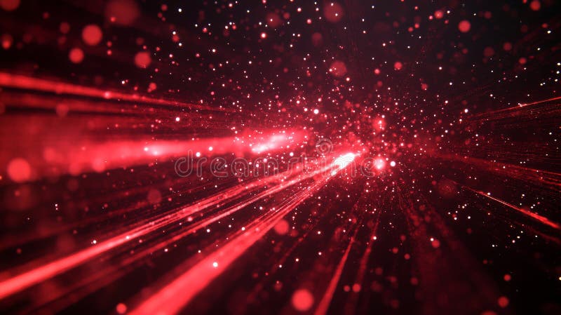 Dynamic Red Light Streaks and Particles on Dark Background, Futuristic ...