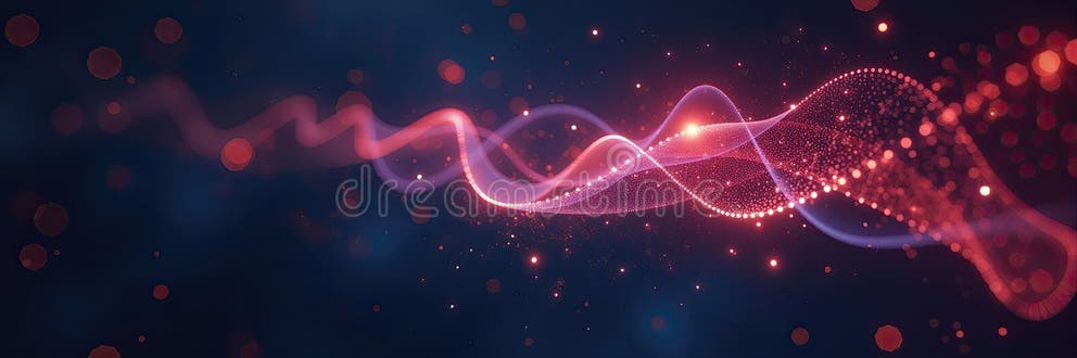 Dynamic Red Light Wave with Glowing Particles on a Dark Blue Background ...