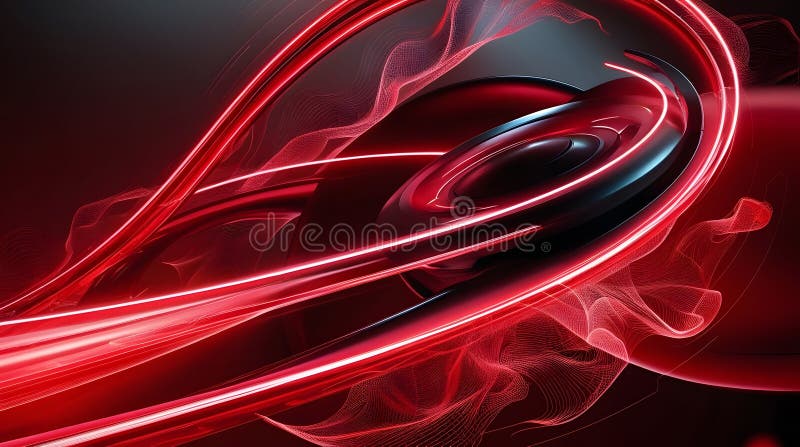 Dynamic Red Light Waves Swirl Around a Circular Black Object Creating ...