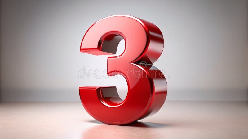 Dynamic Red Number Three 3D Model Realistic Action Shot for Graphic ...