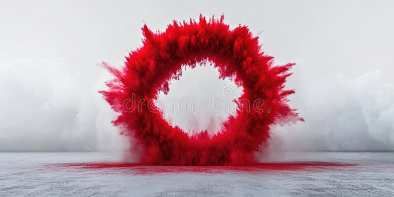 Dynamic Red Smoke Explosion in Circular Formation Stock Illustration ...