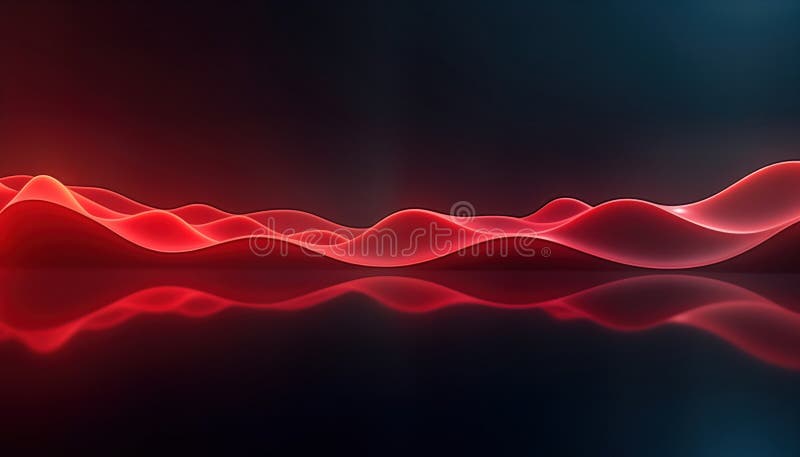 Dynamic Red Sound Waves Against Dark Background. Abstract Visual ...