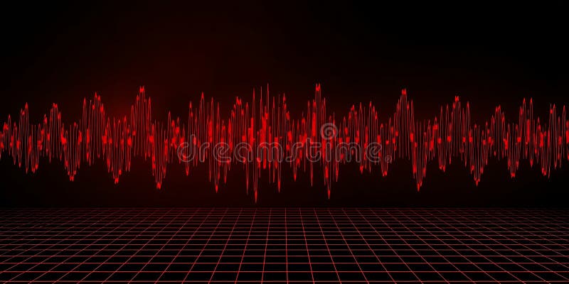 Dynamic Red Sound Waves Represented in a Digital Grid Against a Dark ...