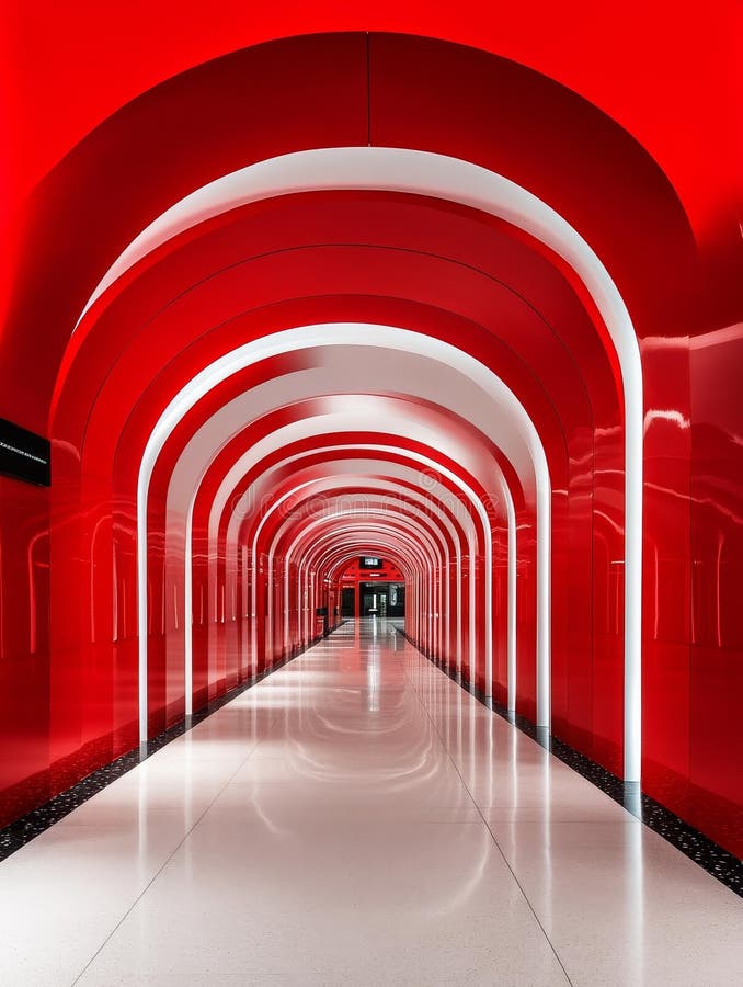 Dynamic Red Tunnel Depth Illusion a Vibrant Red Tunnel with White ...