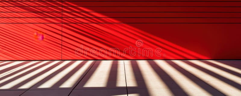 Dynamic Red Wall with Horizontal Lines and Dramatic Shadows Casting ...