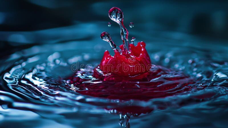 Dynamic Red Water Splash Creating a Crown Effect Against Dark ...