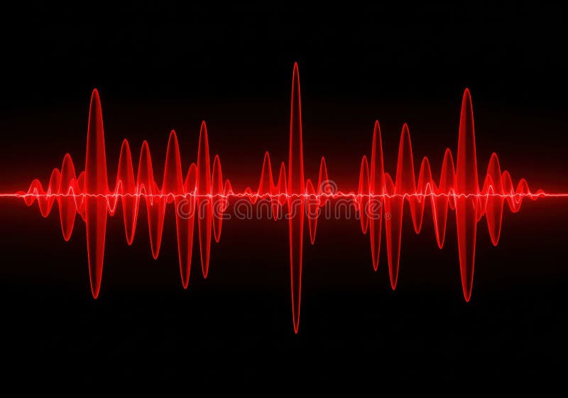 Dynamic Red Waveform on Black Background: Abstract Audio Signal Design ...