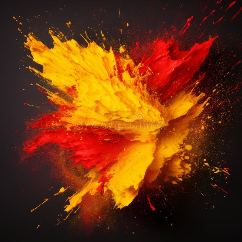 Dynamic Red and Yellow Paint Explosion Captured on Dark Background ...