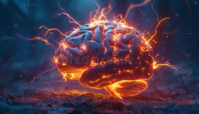 Dynamic Rendering of an Illuminated AI Brain Stock Illustration ...
