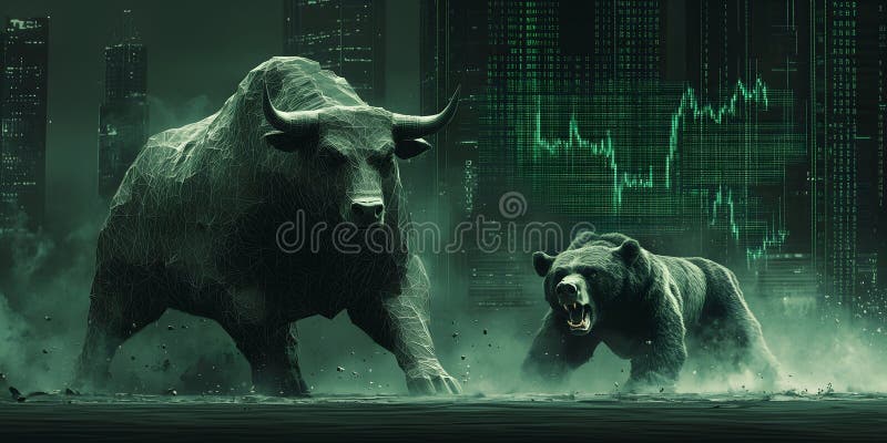 Bull Vs. Bear Market: Bullish and Bearish Trends Illustrated by a Bull ...