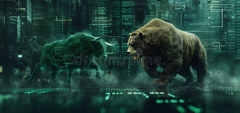 Bull Vs. Bear Market: Bullish and Bearish Trends Illustrated by a Bull ...