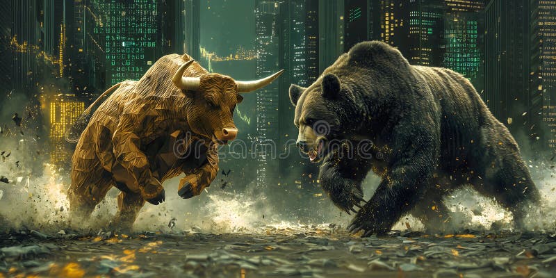 Bull Vs. Bear Market: Bullish and Bearish Trends Illustrated by a Bull ...