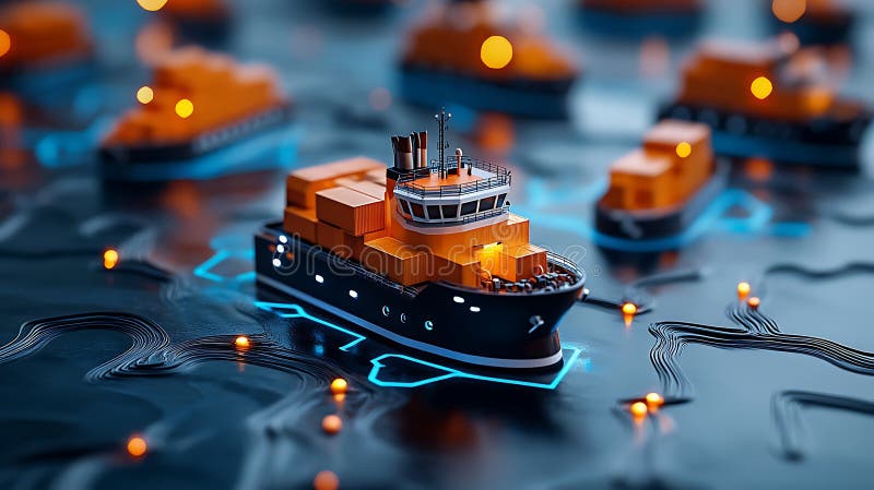 Global Shipping Network with Cargo Vessel Stock Illustration ...