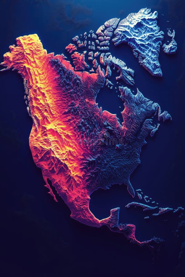 A Dynamic Representation of North America Showcasing a Futuristic, Technological Design Stock ...