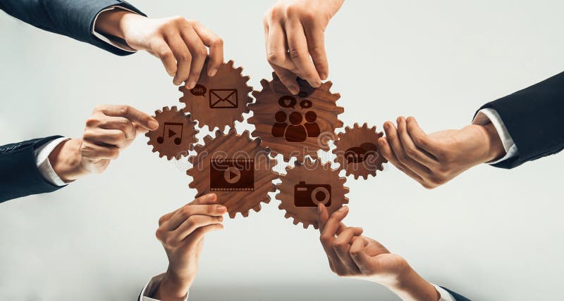 Collaborative Hands Managing Interconnected Gears Representing Social ...