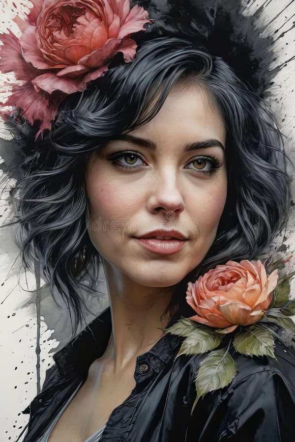 Dynamic Representation of a Woman with Captivating Features and Flowing Colors, Enhanced by ...