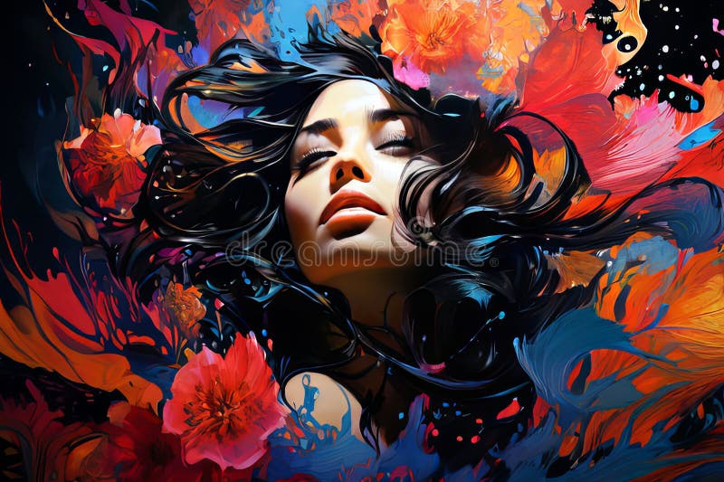 Dynamic Representation of a Woman with Expressive Features and Vibrant ...