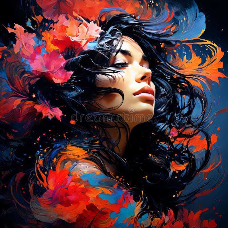 Dynamic Representation of a Woman with Expressive Features and Vibrant ...