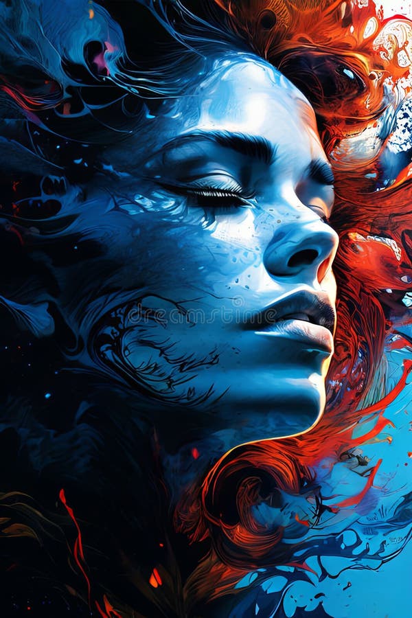 Dynamic Representation of a Woman with Expressive Features and Vibrant ...