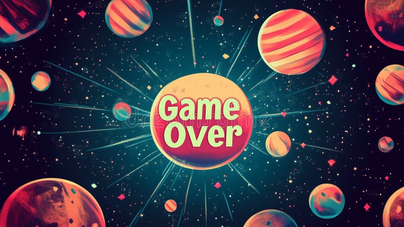 A Dynamic Retro Style Space Scene Features a Central Game Over Text ...