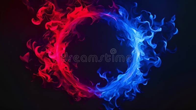 Intense Blue and Red Ring of Fire on Black Background Stock Video ...