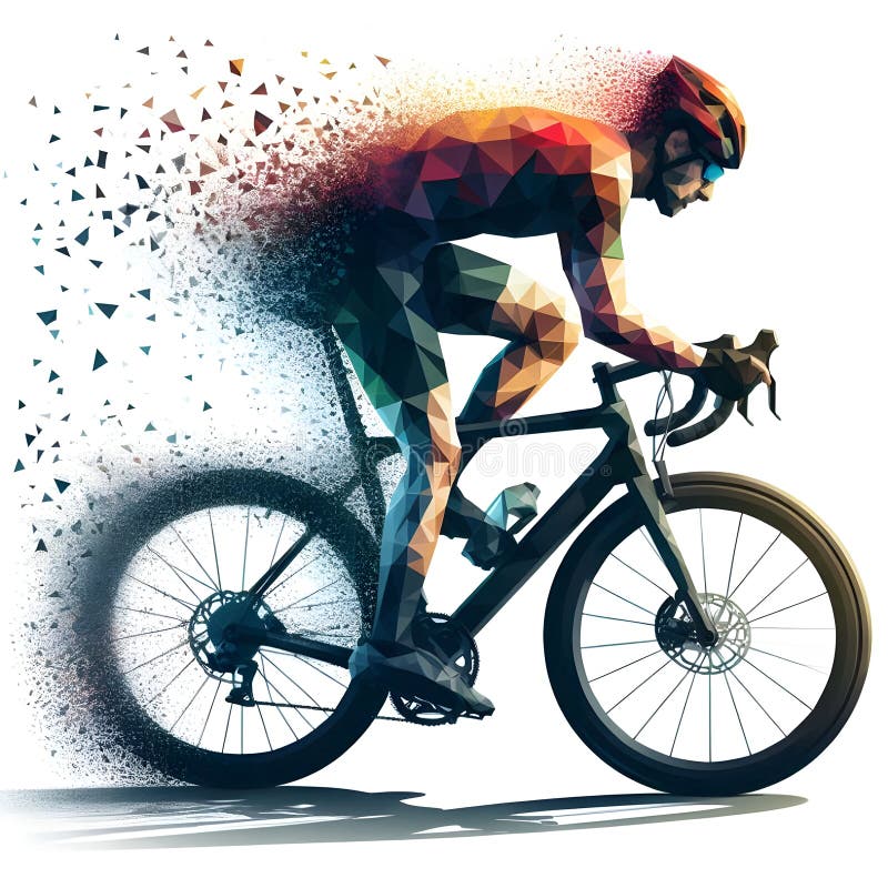 Dynamic Road Cyclist in Low Poly Shatter Effect on White Background ...