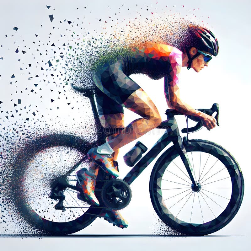 Dynamic Road Cyclist in Low Poly Shatter Effect on White Background ...