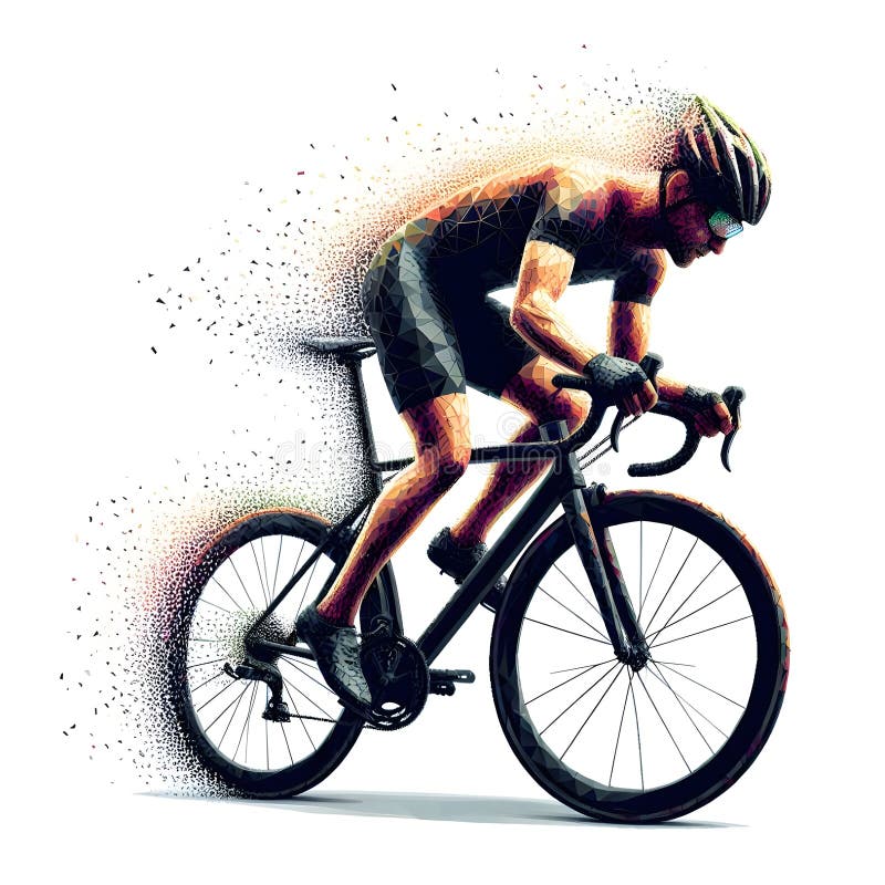 Dynamic Road Cyclist in Low Poly Shatter Effect on White Background ...