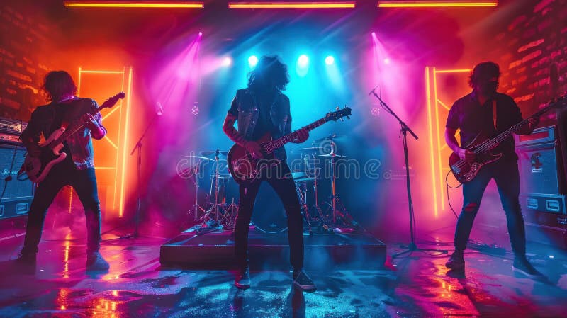 Dynamic Rock Band Concert in Neon Stock Illustration - Illustration of ...