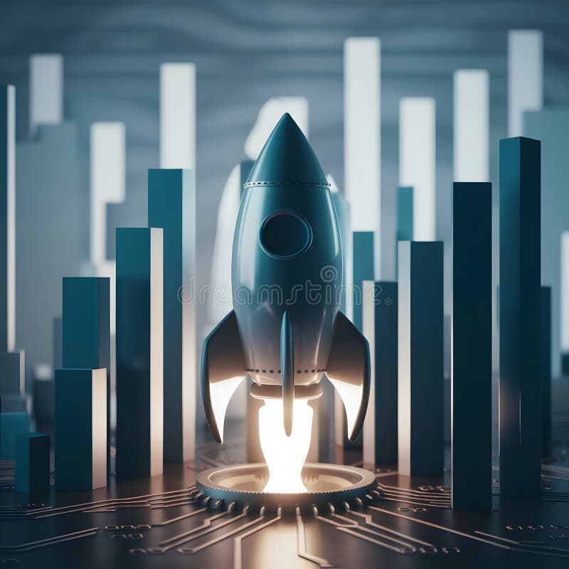 Dynamic Rocket in Abstract Graph Landscape, Glowing Base Symbolizing ...