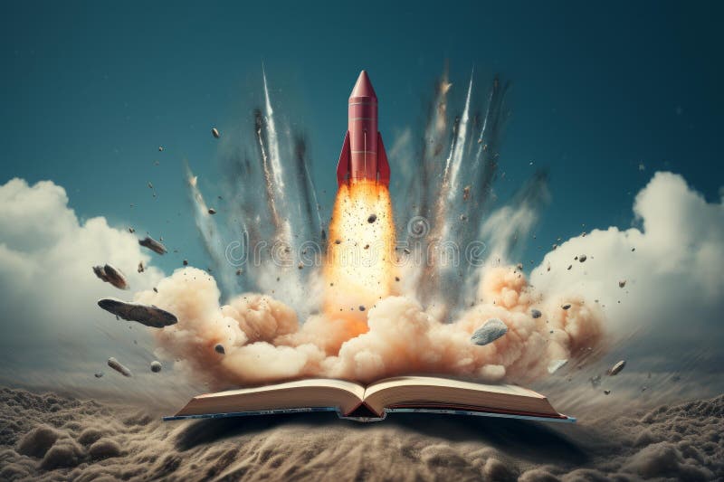 Dynamic Rocket Coming Out of Open Book Banner. Generate Ai Stock Image ...