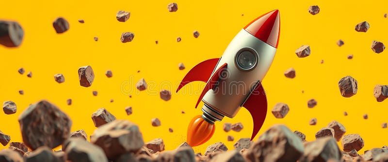 Dynamic Rocket Launch among Asteroid Field Stock Image - Image of ...