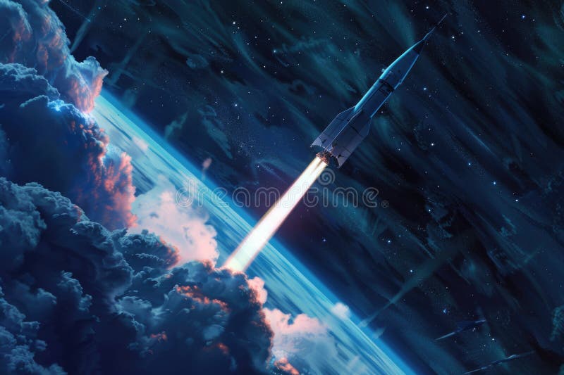 Dynamic Rocket Launch Captured at Dusk with Vibrant Contrails Against ...