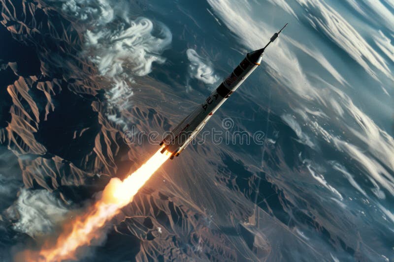Dynamic Rocket Launch Captured at Dusk with Vibrant Contrails Against ...