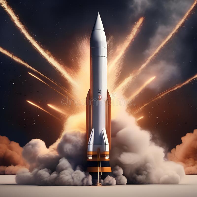 Dynamic Rocket Launch with Flames and Smoke Against a Starry Sky ...
