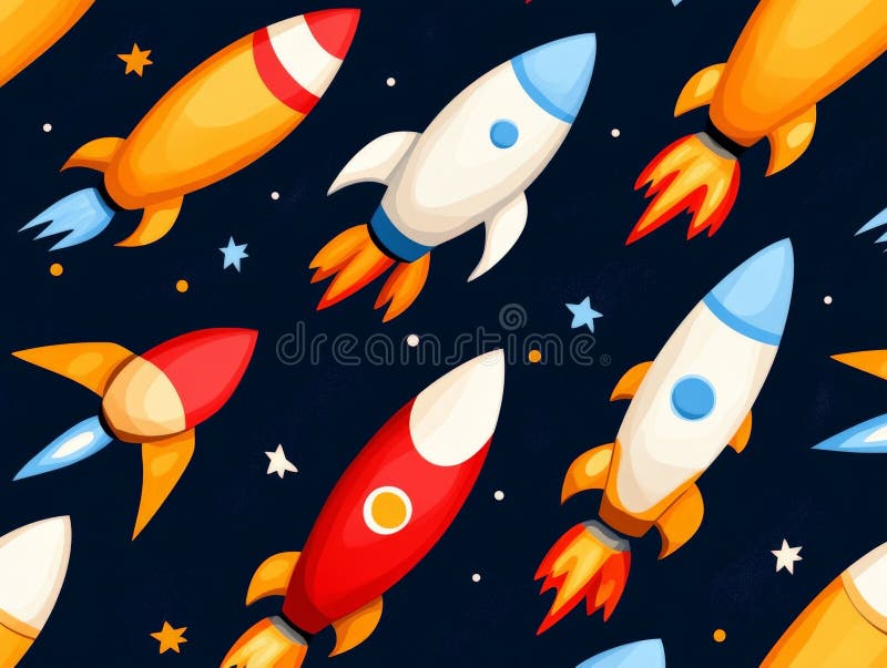 Dynamic Rocket Launch Patterns in Vibrant Colors Against a Deep Navy ...